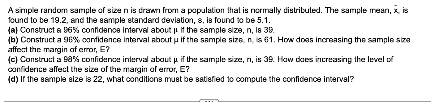 Solved A simple random sample of size n is drawn from a | Chegg.com