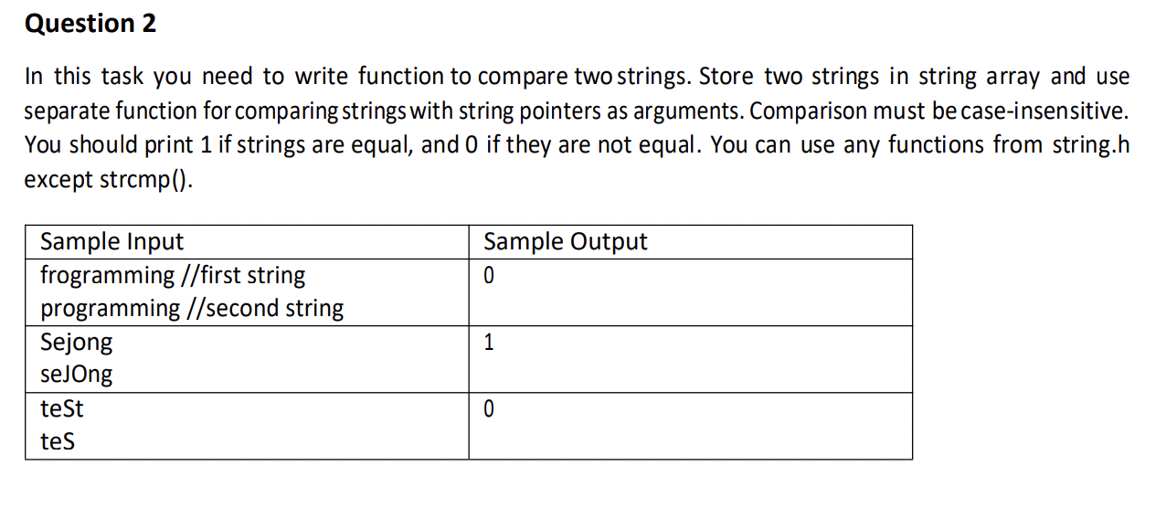 Solved In this task you need to write function to compare | Chegg.com