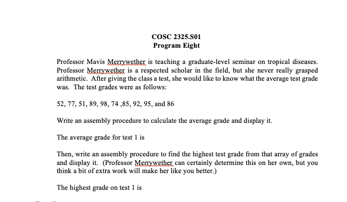 Solved COSC 2325.01 Program Eight Professor Mavis | Chegg.com