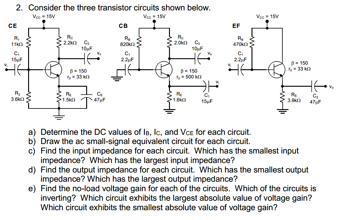 Solved 2. Consider the three transistor circuits shown | Chegg.com
