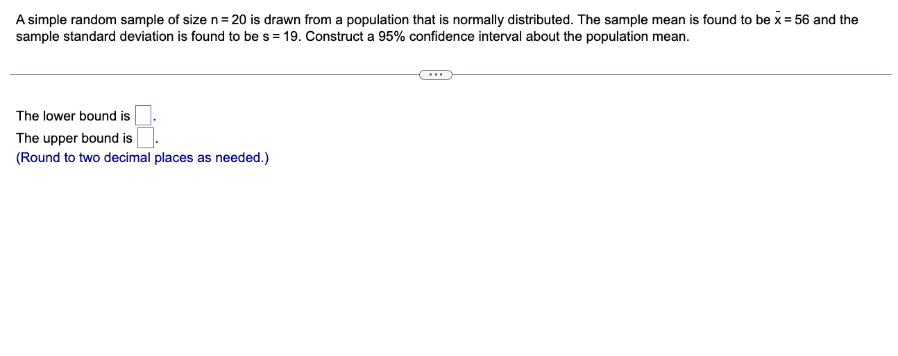 Solved A simple random sample of size n=20 is drawn from a | Chegg.com