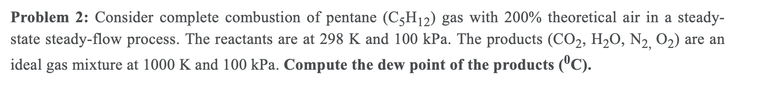 Solved Problem 2: Consider complete combustion of pentane | Chegg.com