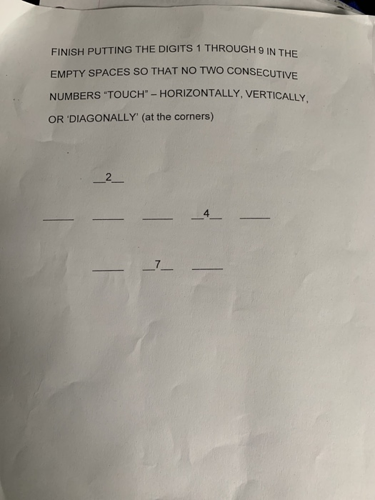 Solved FINISH PUTTING THE DIGITS 1 THROUGH 9 IN THE EMPTY | Chegg.com
