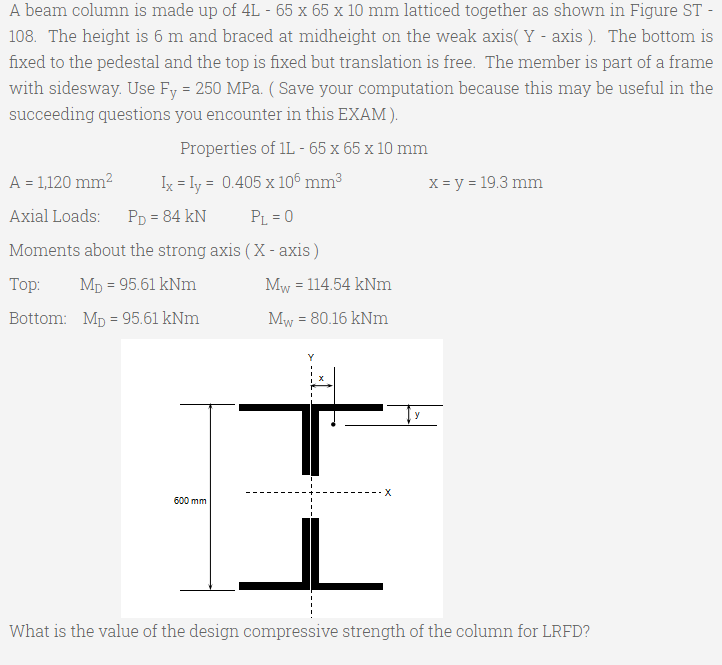 Solved A beam column is made up of 4L - 65 x 65 x 10 mm | Chegg.com