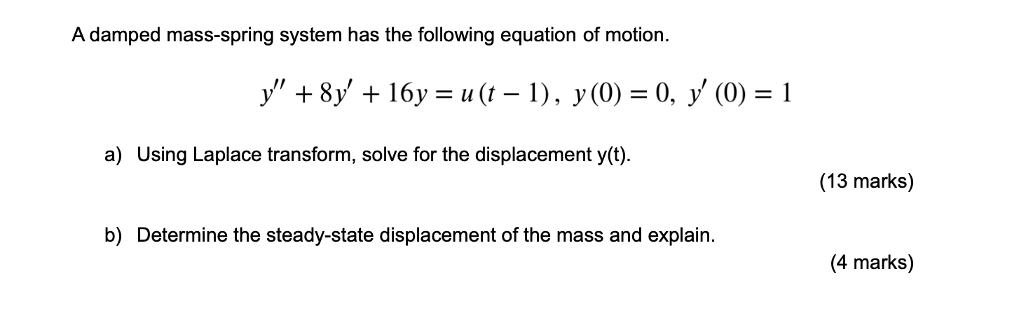 Solved A damped mass-spring system has the following | Chegg.com