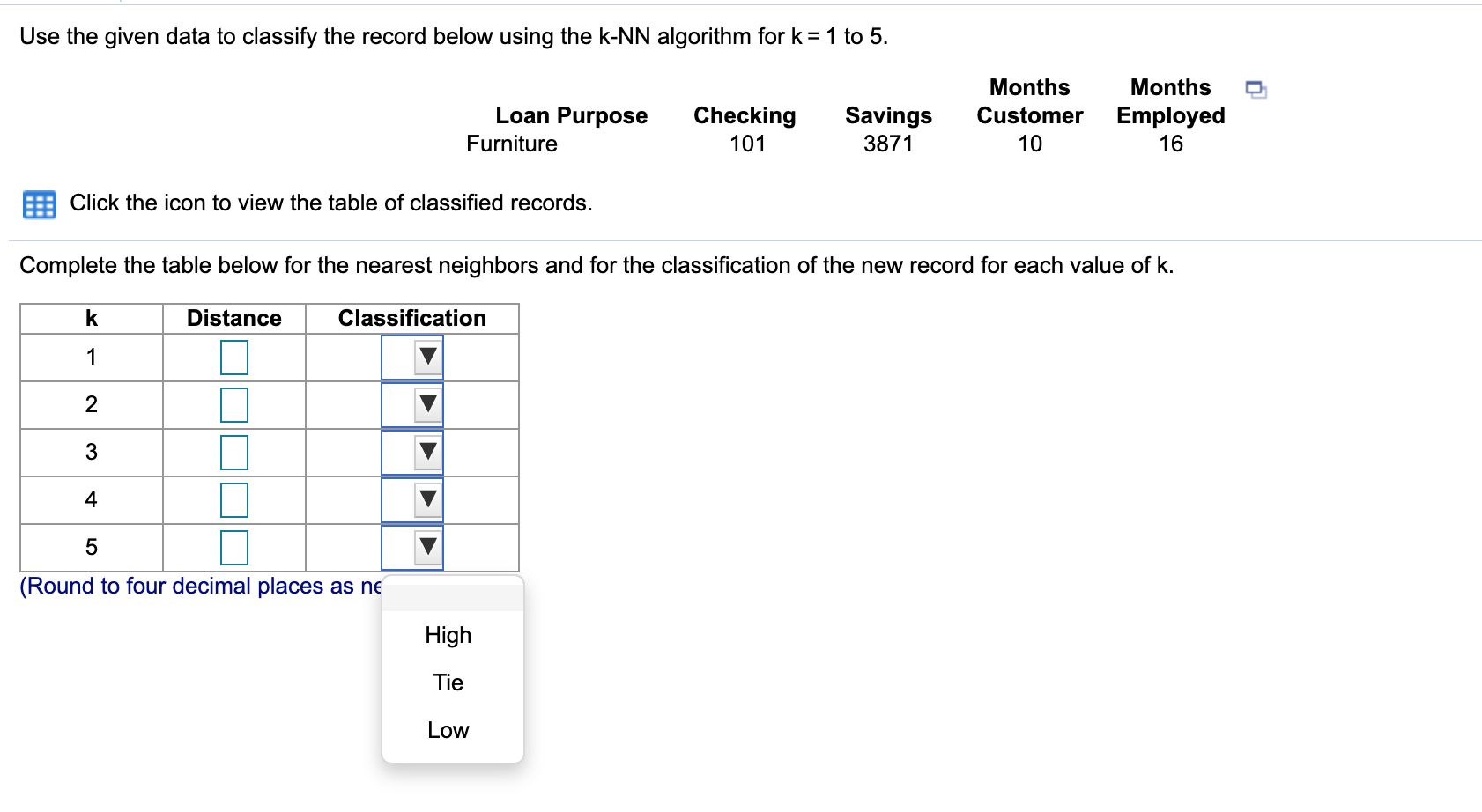 Use The Given Data To Classify The Record Below Using 9920