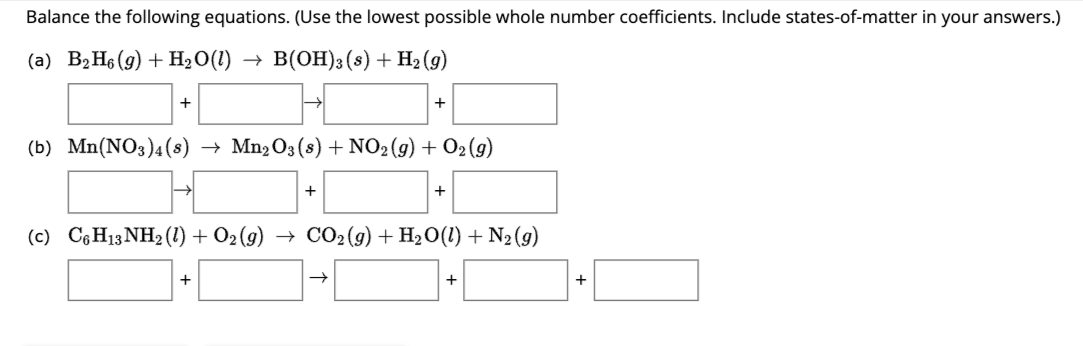 Solved Balance the following equations. (Use the lowest | Chegg.com