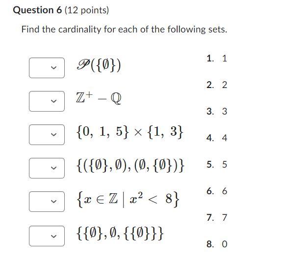 Solved Find the cardinality for each of the following sets. | Chegg.com