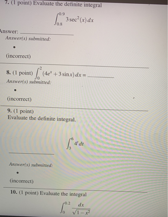 Solved 7. (1 point) Evaluate the definite integral 3 sec(x) | Chegg.com
