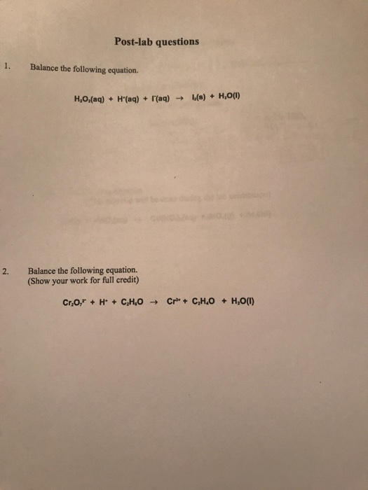 Solved Post-lab questions 1. Balance the following equation. | Chegg.com