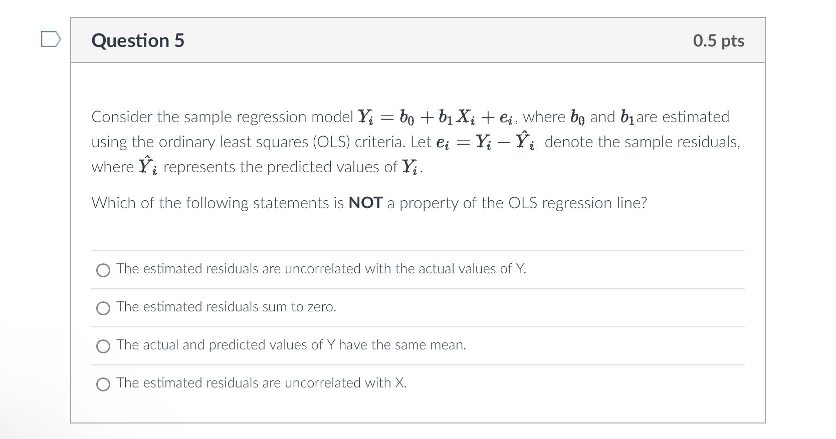 Solved Consider the sample regression model Yi=b0+b1Xi+ei, | Chegg.com