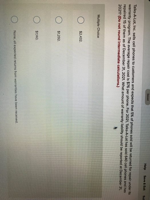 Solved Help Save & Exit Sub Talks-A-Lot, Inc. sells cell | Chegg.com