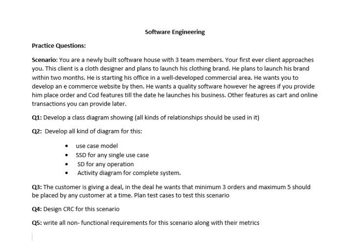 Solved Software Engineering Practice Questions: Scenario: | Chegg.com