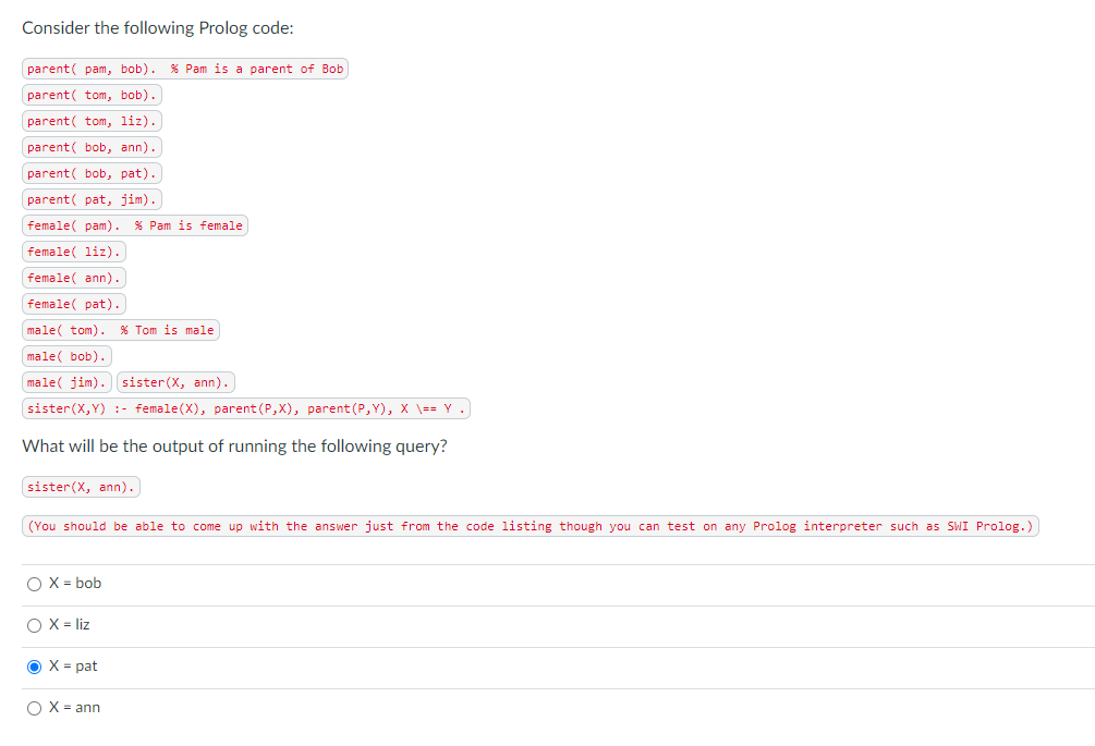 Solved Consider The Following Prolog Code Pam Is A 