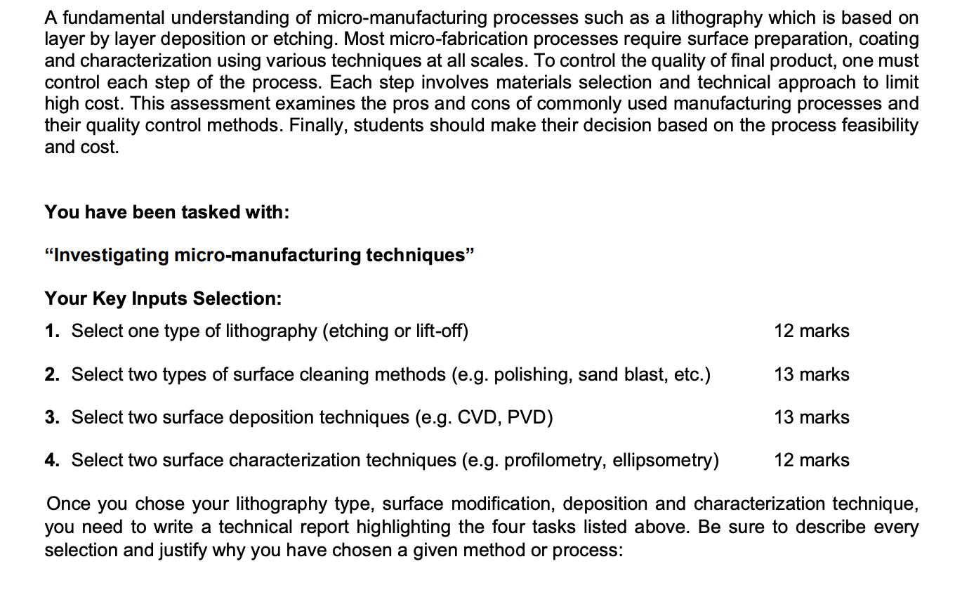 Solved A fundamental understanding of micro-manufacturing | Chegg.com