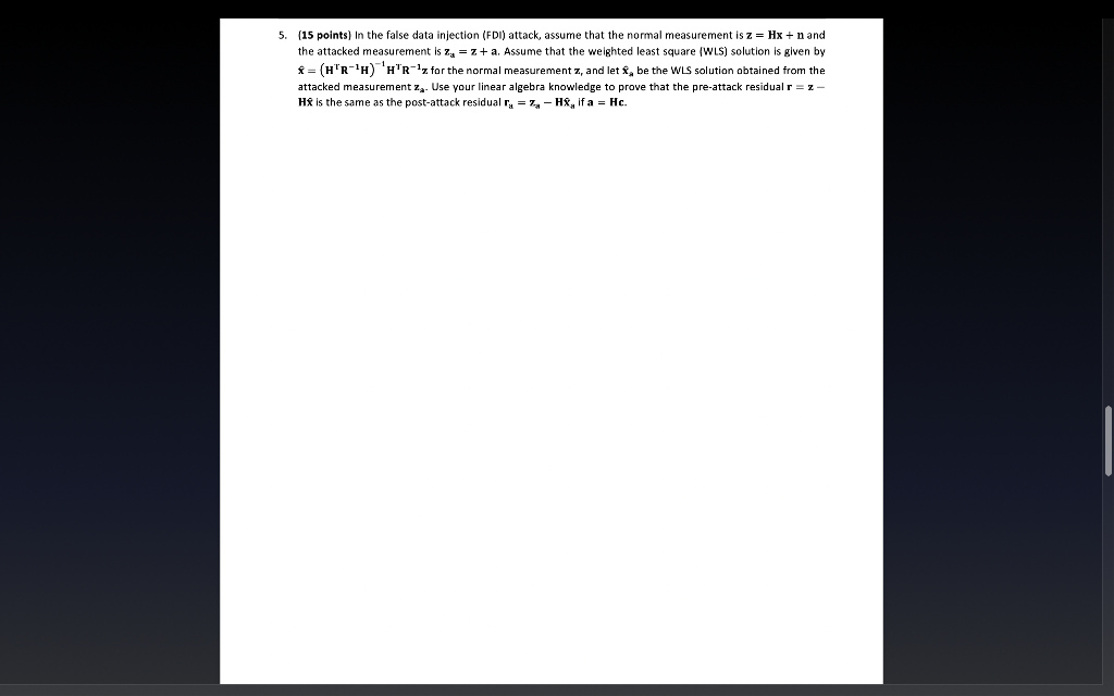 5. [15 points] In the false data injection (FDI) | Chegg.com
