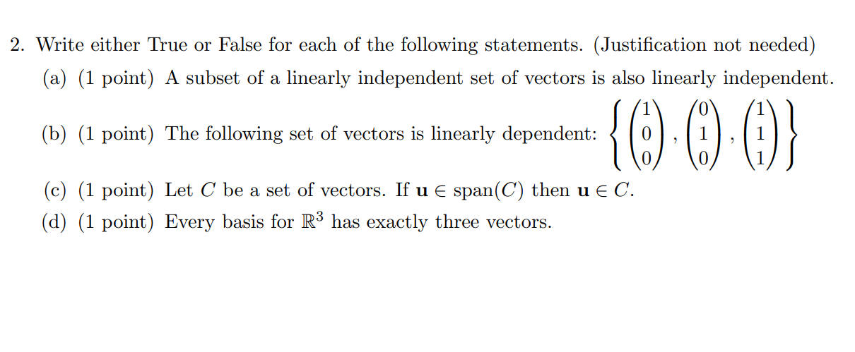 Solved 2. Write either True or False for each of the | Chegg.com