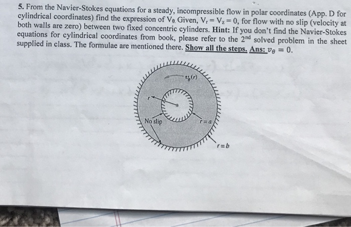 5. From the Navier-Stokes equations for a steady, | Chegg.com