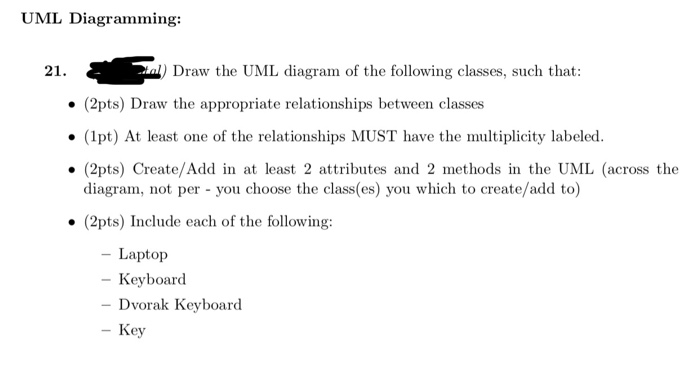UML Diagramming: 21. Draw the UML diagram of the | Chegg.com