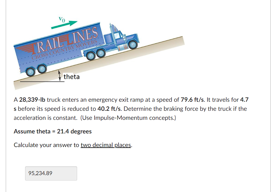 Solved A 28,339-lb truck enters an emergency exit ramp at a | Chegg.com