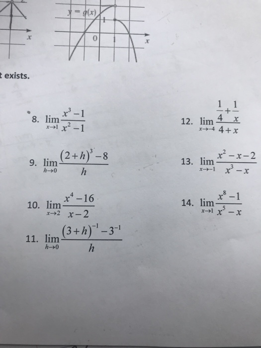 Solved 0 t exists. 8. lim1 12. lim 4 (2+h)-8 9. lim h-+0 13. | Chegg.com