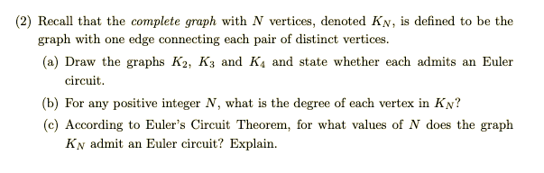Solved (2) Recall that the complete graph with N vertices, | Chegg.com