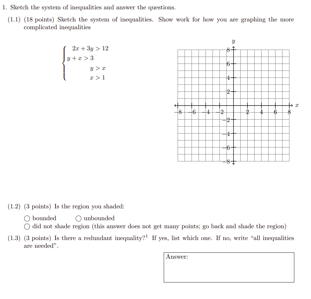 Solved 1. Sketch the system of inequalities and answer the | Chegg.com
