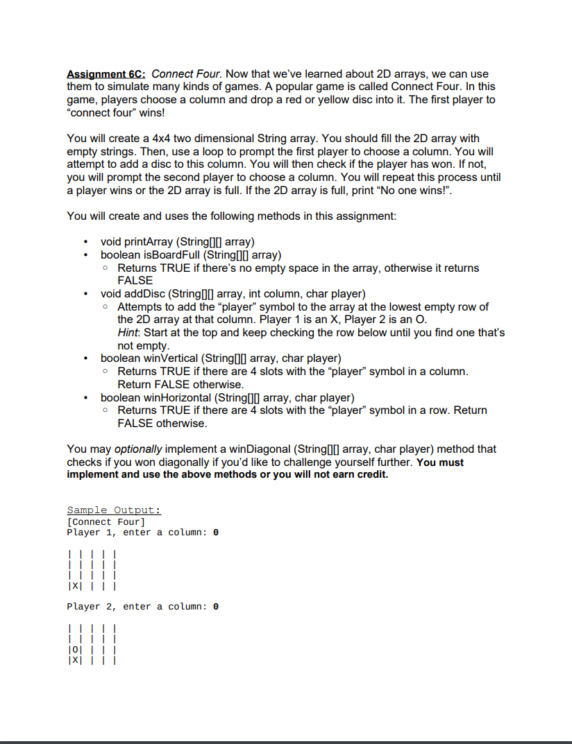 Solved Assignment 6C: Connect Four. Now that we've learned | Chegg.com