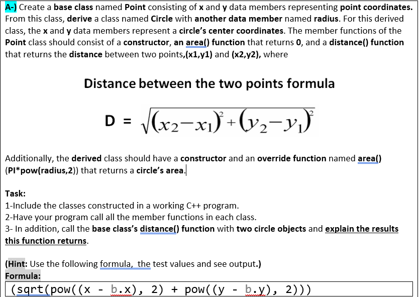 Solved A-) Create a base class named Point consisting of x | Chegg.com