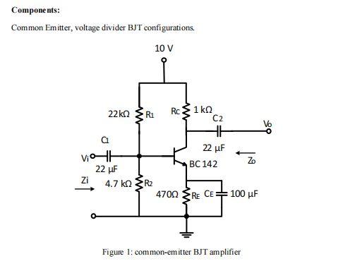 Solved Components: Common Emitter, voltage divider BJT | Chegg.com