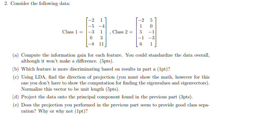 2. Consider the following data: -2 Class 1 2 -5 -4 -3 | Chegg.com