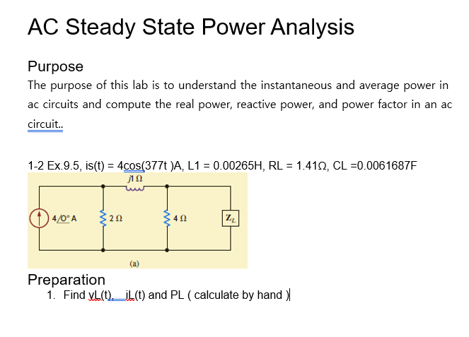 Solved AC Steady State Power Analysis Purpose The purpose of | Chegg.com