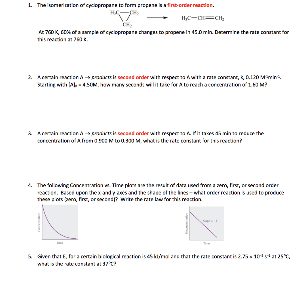 Solved 1. The isomerization of cyclopropane to form propene | Chegg.com