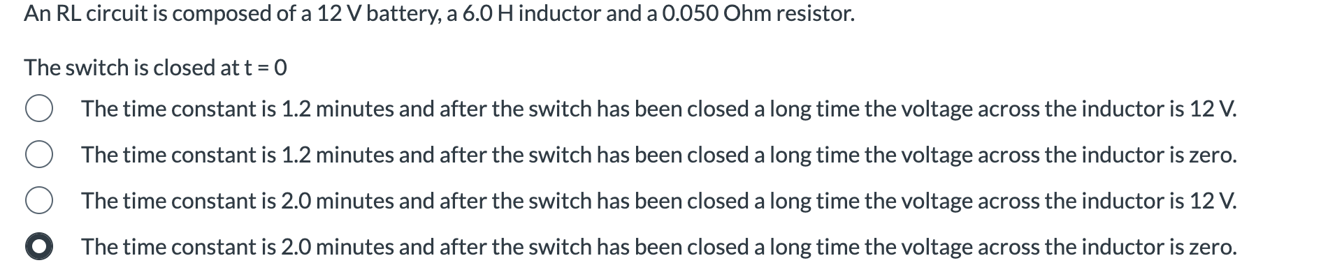 Solved An RL circuit is composed of a 12 V battery, a 6.0H | Chegg.com
