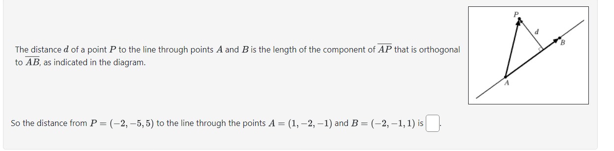 Solved The distance d ﻿of a point P ﻿to the line through | Chegg.com
