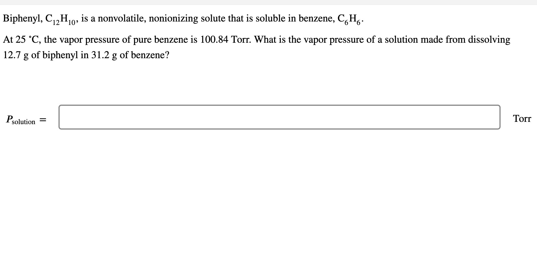 Solved Biphenyl, C12H10, is a nonvolatile, nonionizing | Chegg.com