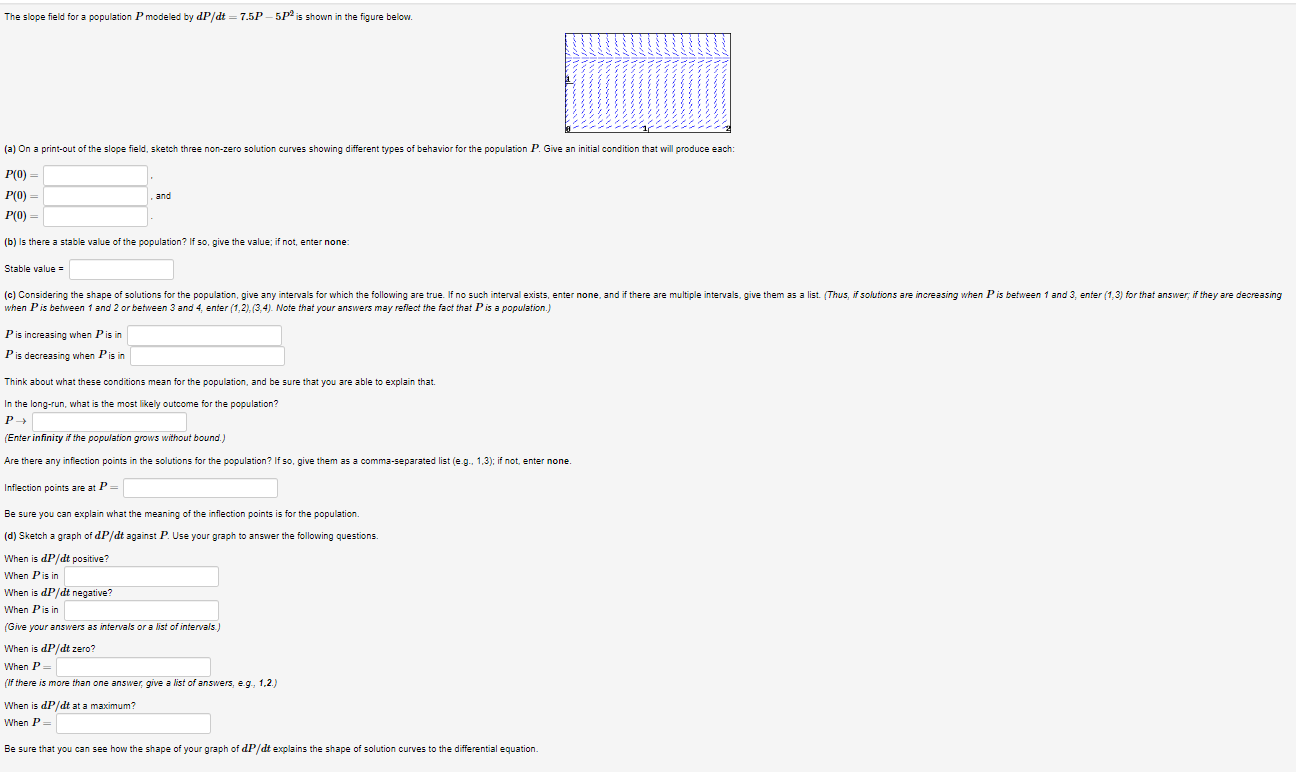Solved The slope field for a population ﻿modeled by ﻿is | Chegg.com