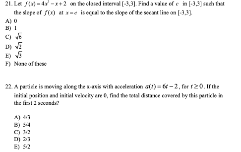 Solved 21. Let /(x) = 4x -x+2 on the closed interval (-3,3). | Chegg.com