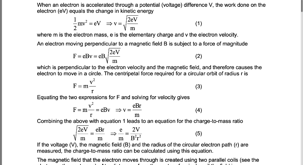 Solved 1. Calculate the theoretical value of e/m using the | Chegg.com