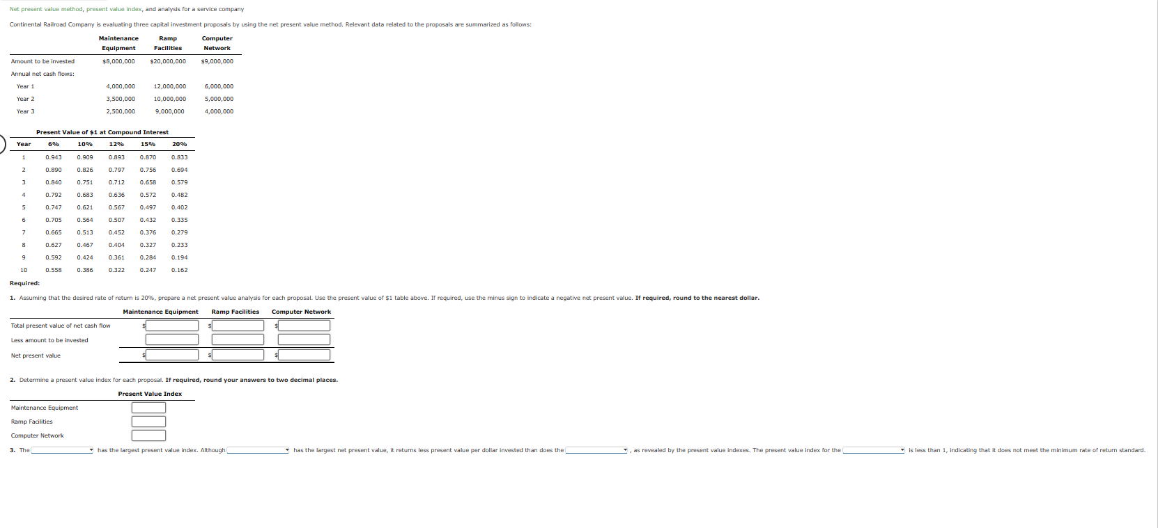 Solved Net Present Value Method Present Value Index And 8985