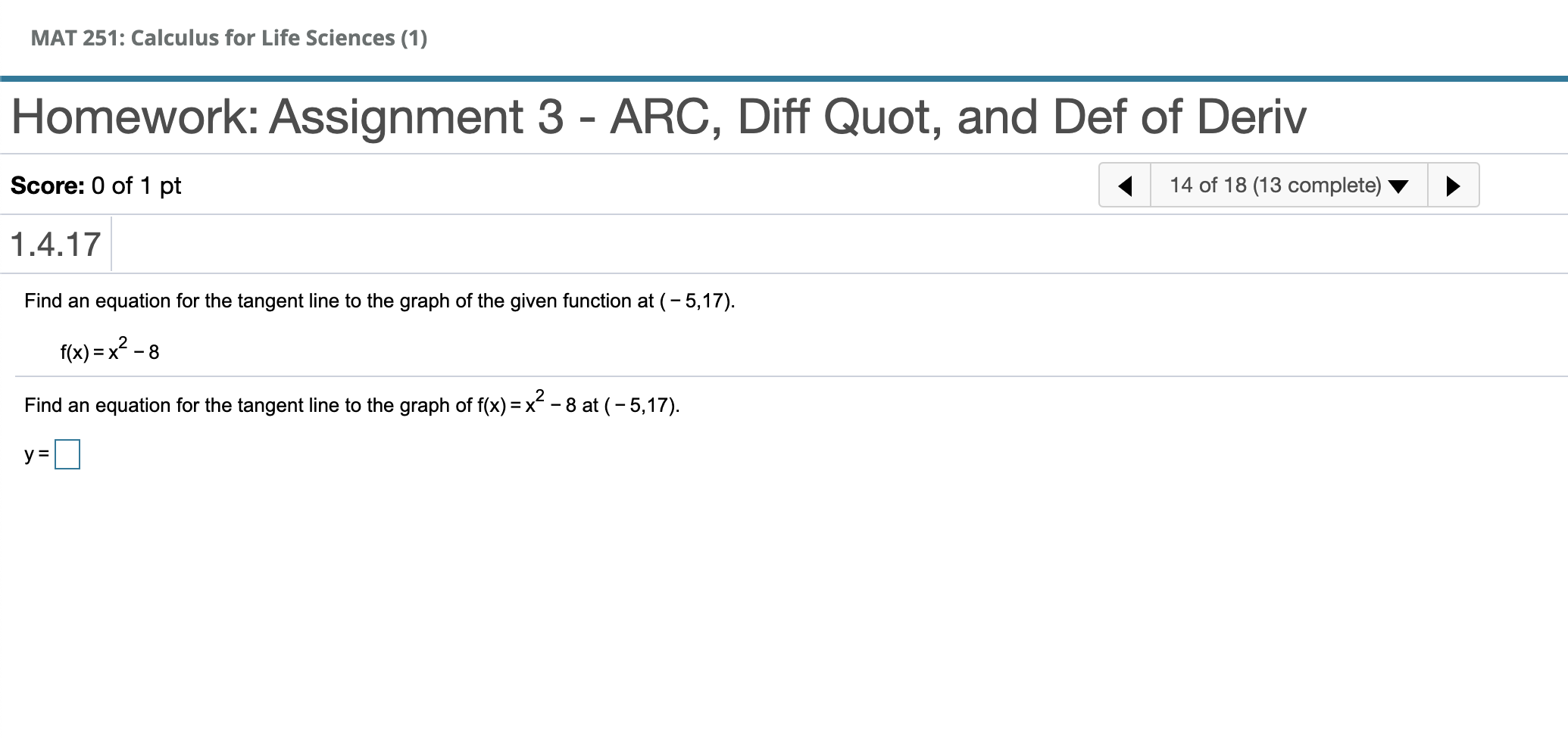 Solved MAT 251: Calculus for Life Sciences (1) Homework: | Chegg.com