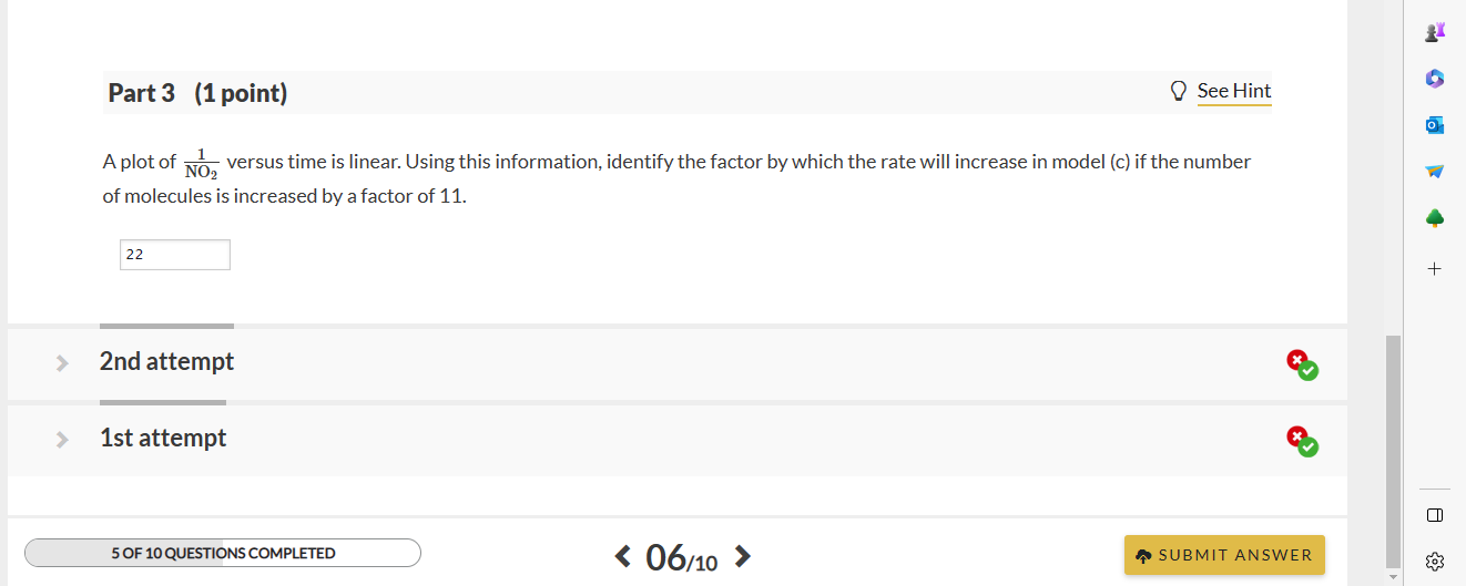 Solved A plot of NO21 versus time is linear. Using this | Chegg.com