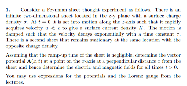 Solved 1. Consider a Feynman sheet thought experiment as | Chegg.com