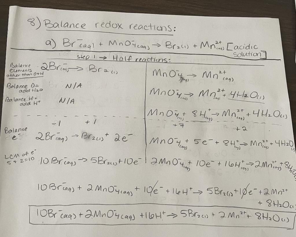 Solved Balance the following redox reactions: . Br–(aq) + | Chegg.com