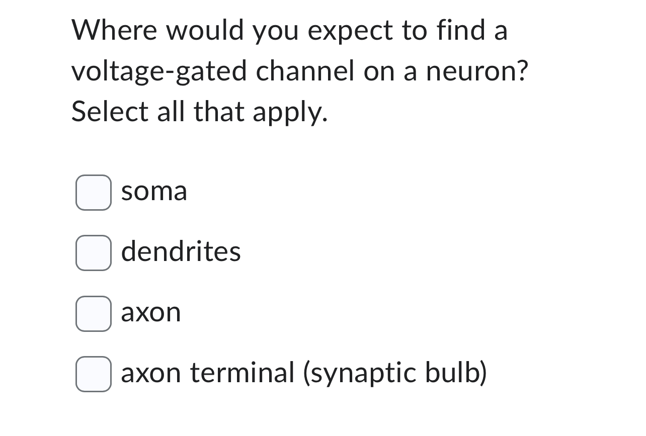 Solved Where would you expect to find avoltage-gated channel | Chegg.com
