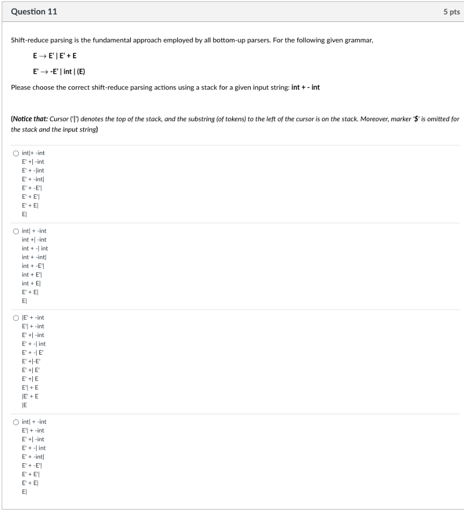 Solved Shift Reduce Parsing Is The Fundamental Approach 