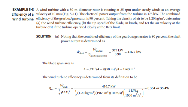 Solved EXAMPLE 5-3 A wind turbine with a 50 -m-diameter | Chegg.com