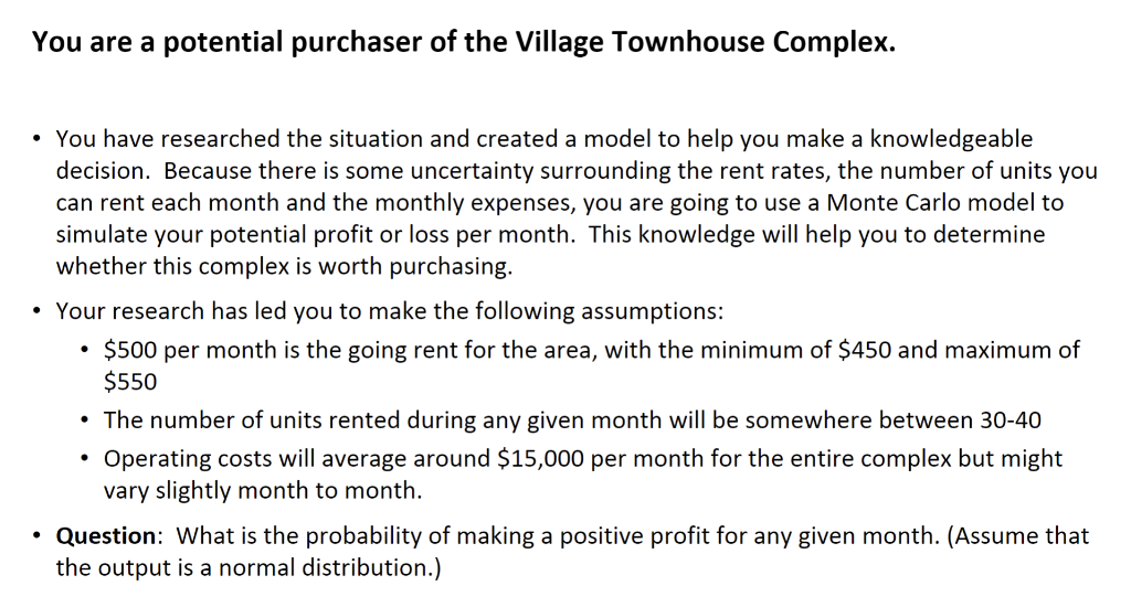 Solved Create a Monte Carlo simulation in excel using the | Chegg.com