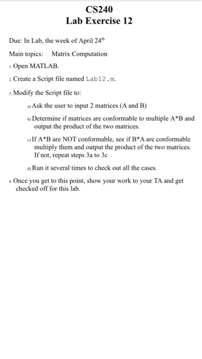 Solved CS240 Lab Exercise 12 Due: In Lab, the week of April | Chegg.com