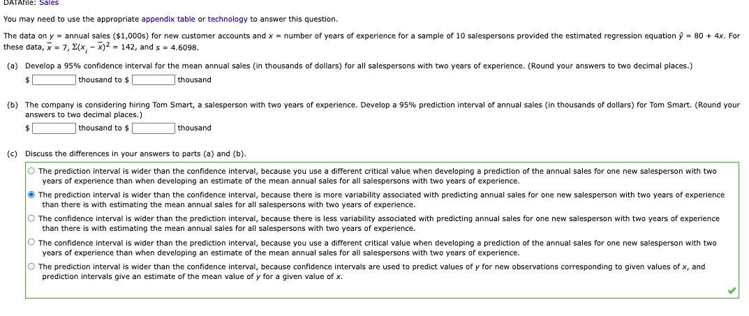 Solved DATAtile: Sales You may need to use the appropriate | Chegg.com